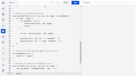 C Program To Implement Intro Sort Intro Sort Code In C Coding Guide For Beginners