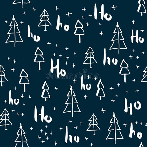 Hohoho And Christmas Tree Seamless Pattern Handdrawn Stock Vector