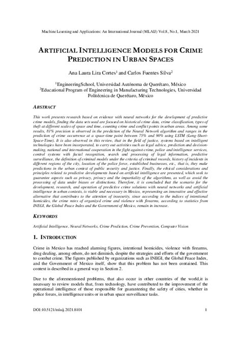 Pdf Artificial Intelligence Models For Crime Prediction In Urban Spaces