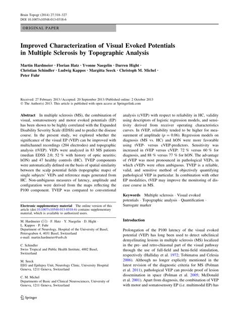 Pdf Improved Characterization Of Visual Evoked Potentials In Multiple Sclerosis By Topographic
