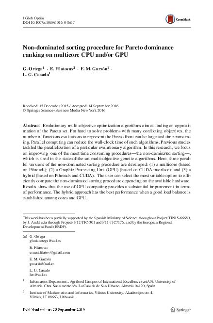 Pdf Non Dominated Sorting Procedure For Pareto Dominance Ranking On