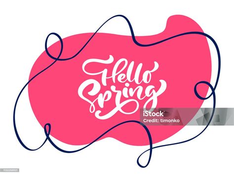 붓글씨 레터링 텍스트 안녕하세요 봄 빈티지 벡터 빨간색 배경 흰색 바탕에 고립 된 평면 그림입니다 봄 스칸디나비아 손으로 그린 자연 웨딩 디자인 0명에 대한 스톡 벡터 아트
