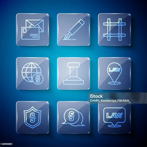방패 법 위치 감옥 창 우표 국제 봉투 및 아이콘에 라인 정의법을 설정합니다 벡터 고무에 대한 스톡 벡터 아트 및 기타 이미지 Istock