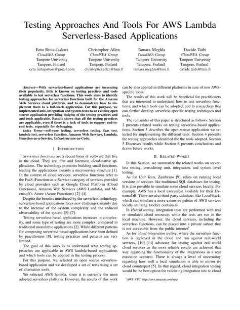 pdf testing approaches and tools for aws lambda serverless based