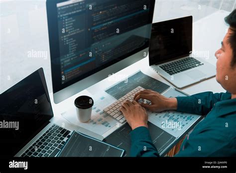 Asian Man Working Code Program Developer Computer Web Development