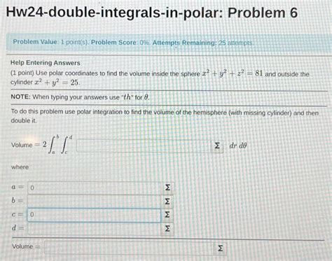 Solved Hw24 Double Integrals In Polar Problem 6 Problem