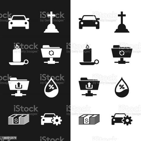 Ftp 동기화 새로 고침 설정 촛대에서 불타는 촛불 자동차 크로스 폴더 업로드 및 물 드롭 백분율 아이콘 삭제 표시 벡터 0명에 대한 스톡 벡터 아트 및 기타 이미지