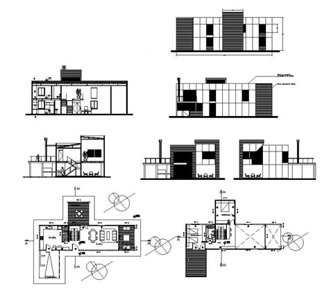 Housing Structure Detail 2d View Plan Elevation And Section Layout File In Dwg Format
