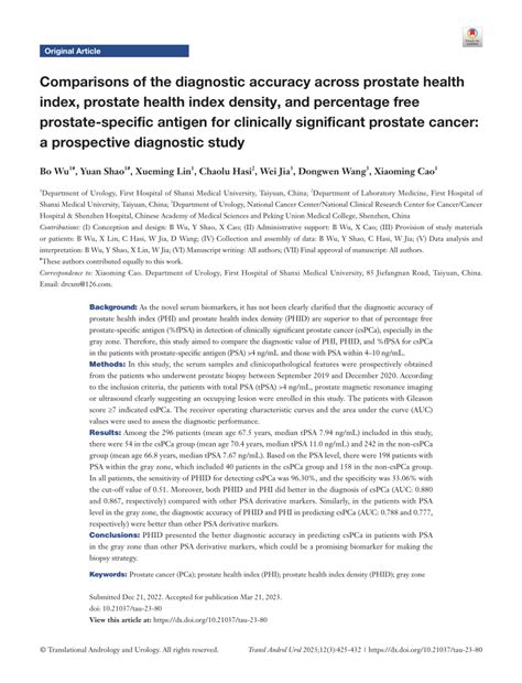 Pdf Comparisons Of The Diagnostic Accuracy Across Prostate Health