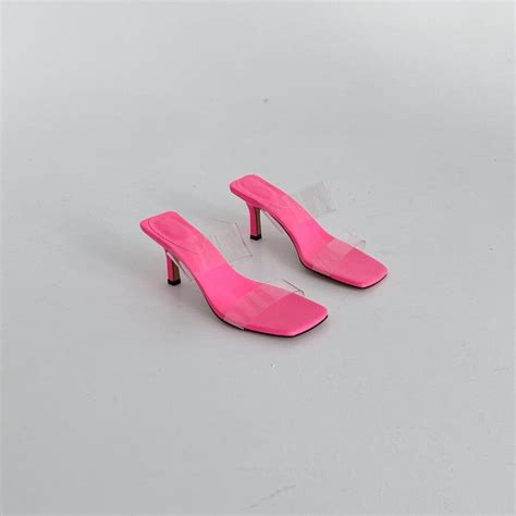 772 스퀘어토 8cm Pvc 스틸레토 샌들 230 핑크 헬로마켓