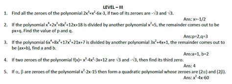 Cbse Class 10 Mathematics Polynomials Assignment Set B
