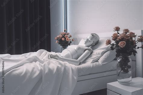 Modern Generative AI Bot in Bed To Create Images for Adult Content Websites ilustración de Stock