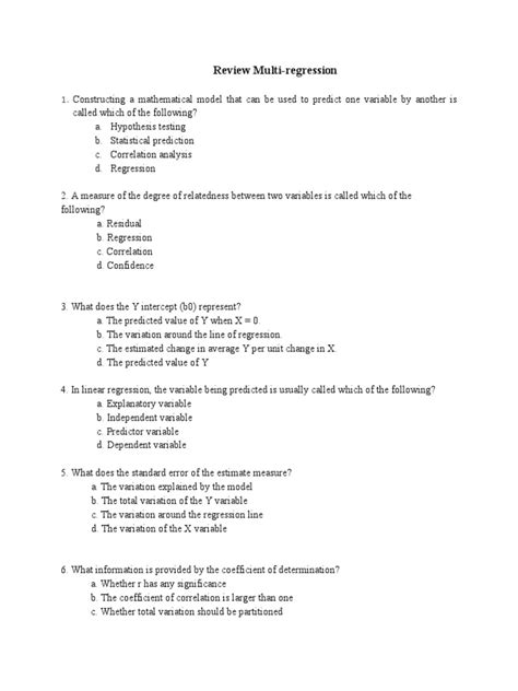 review multiple regression multiple choice download free pdf
