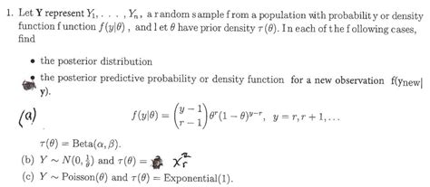 Solved 1 Let Y Represent Y1yn A R Andom S Ample From A