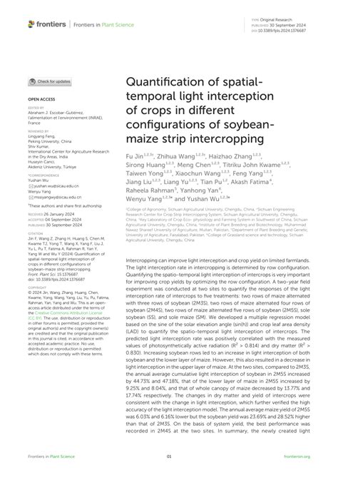 Pdf Quantification Of Spatial Temporal Light Interception Of Crops In Different Configurations