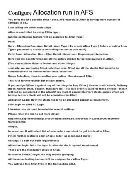 Configure Allocation Run In Sap Pdf