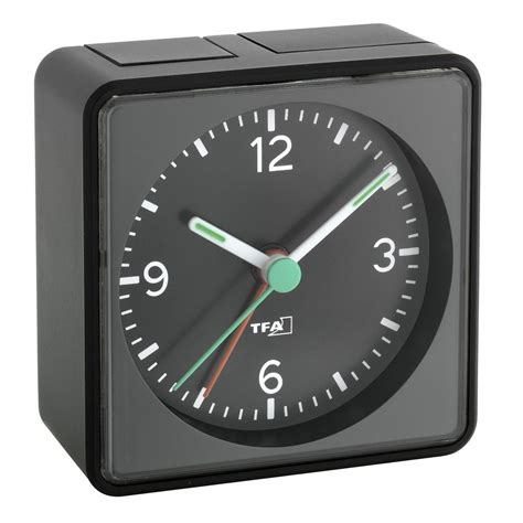 PUSH Analogue Alarm Clock Black TFA Germany