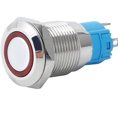 12mm 12v ring light latching metal push button switch red light