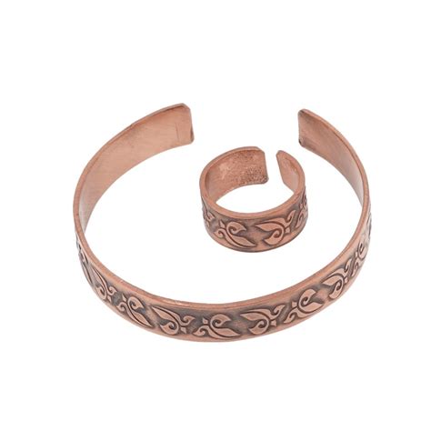 Set Bratara Si Inel Din Cupru Masiv Model Inger 10mm