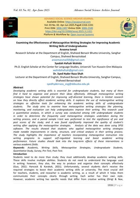 Pdf Examining The Effectiveness Of Metacognitive Writing Strategies For Improving Academic