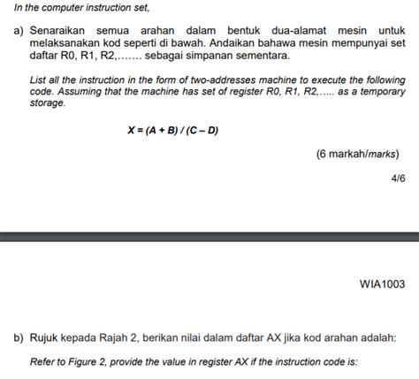 Solved In The Computer Instruction Set A Senaraikan Semua