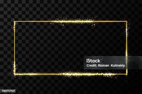 라이트 효과가 있는 벡터 황금 프레임입니다 빛나는 사각형 배너입니다 검은 색 투명 한 배경에 격리 벡터 일러스트레이션 Eps 10 검은색에 대한 스톡 벡터 아트 및 기타