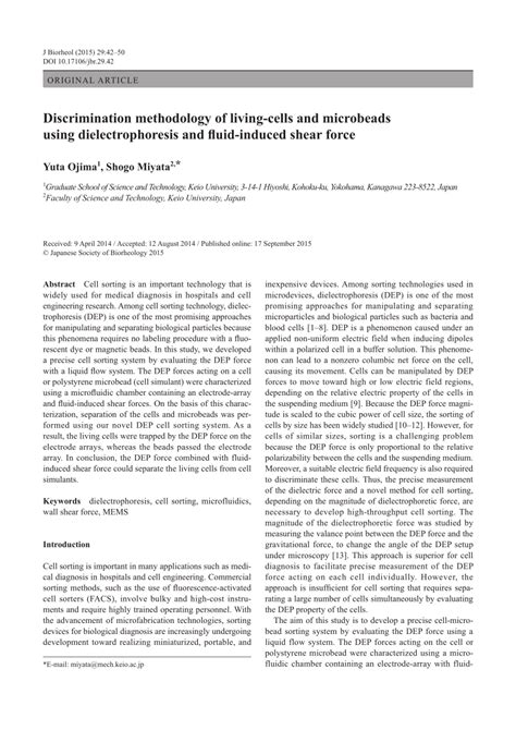 Pdf Discrimination Methodology Of Living Cells And Microbeads Using Dielectrophoresis And