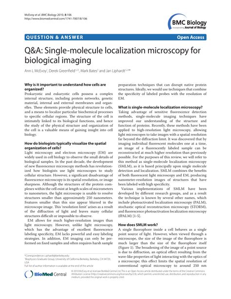 PDF Q A Single Molecule Localization Microscopy For Biological Imaging