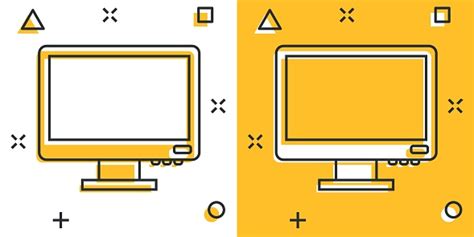 만화 스타일의 개인 용 컴퓨터 격리 된 배경에 데스크톱 Pc 만화 벡터 일러스트레이션 모니터 디스플레이 스플래시 효과 기호