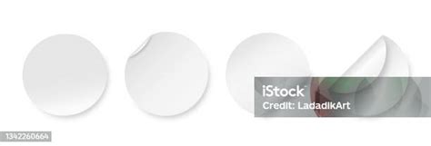 흰색 빈 둥근 스티커 곡선 모서리 원 레이블 포장 모형 포스트 태그 현실적인 컬 엣지 용지 시트 모형 정확한 벡터 템플릿 가장자리에 대한 스톡 벡터 아트 및 기타 이미지