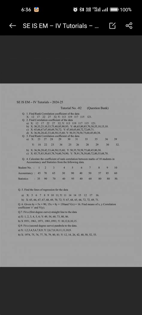 Mathematics Correlation Coefficient And Regression Sarthaks Econnect Largest Online