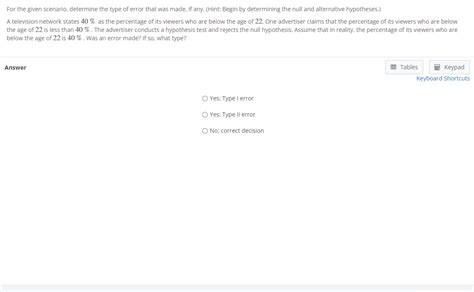 solved for the given scenario determine the type of error
