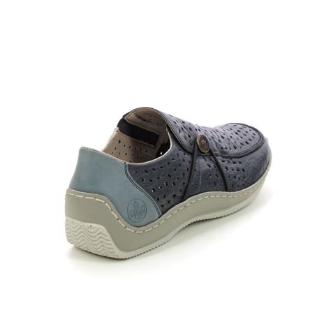 Rieker L1766 14 Navy Leather Womens Comfort Slip On Shoes