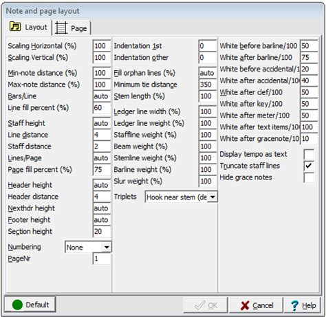 Note Layout Dialog MusiCAD