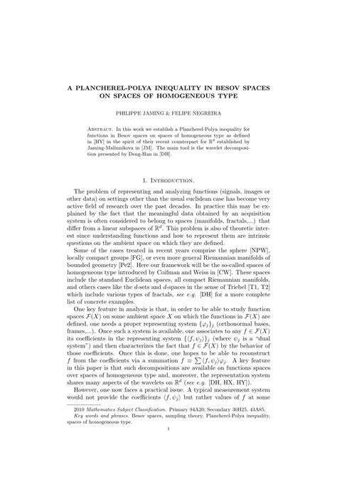 Pdf A Plancherel Polya Inequality In Besov Spaces On Spaces Of Homogeneous Type