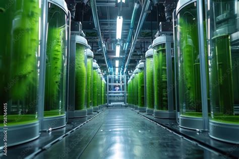 Algae Biofuels Cultivation Sustainable Energy From Algae In Futuristic Bioreactors Stock