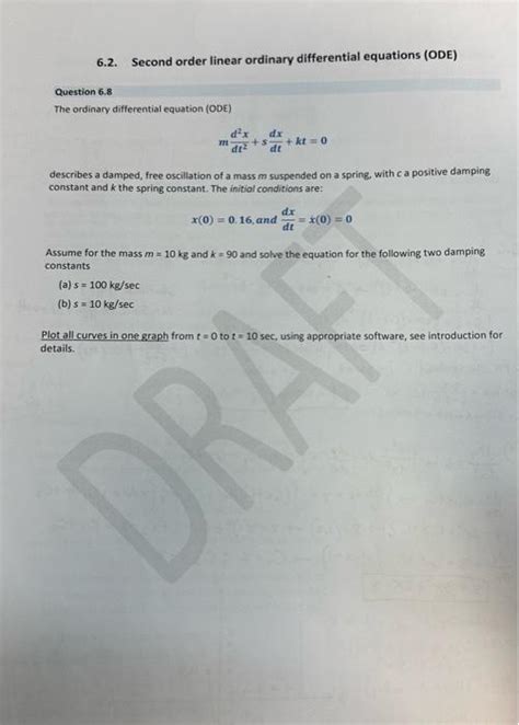 Solved 6 2 Second Order Linear Ordinary Differential