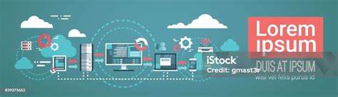 데이터 센터 클라우드 컴퓨터 연결 호스팅 서버 데이터베이스 동기화 기술 개념에 대한 스톡 벡터 아트 및 기타 이미지 개념