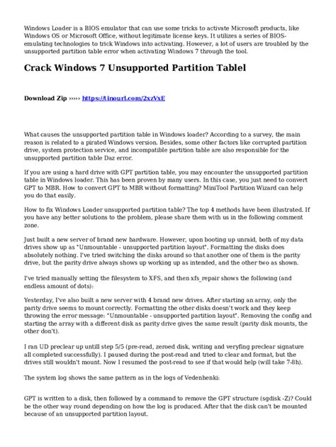 Fillable Online How To Fix Windows Loader Unsupported Partition Table