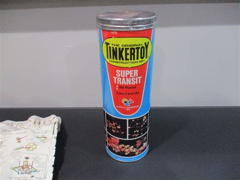 Vintage 1978 Original Tinker Toy Master Builder Construction Set 180 Pieces Original Can Super