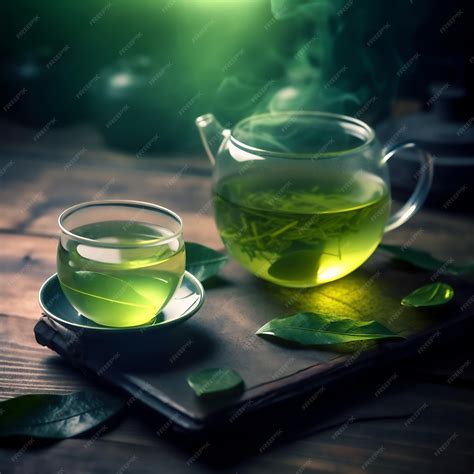 Premium Photo Fresh Green Tea In Glass Cup