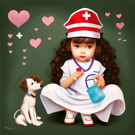 Verpleegster Chibi Meisje Met Puppy · Creative Fabrica