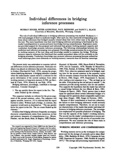 Pdf Individual Differences In Bridging Inference Processes