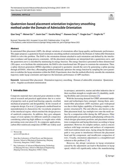 Quaternion Based Placement Orientation Trajectory Smoothing Method Under The Domain Of