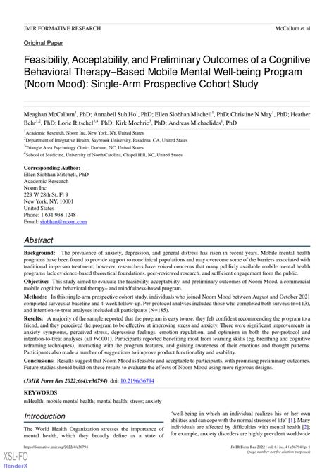 Pdf Feasibility Acceptability And Preliminary Outcomes Of A Cognitive Behavioral Therapy