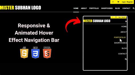 Responsive And Animated Navigation Bar In Html Css And Js Menu Hover Animation Effects Web