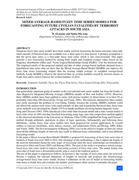 Pdf Mixed Average Based Fuzzy Time Series Models For Forecasting Future Civilian Fatalities By