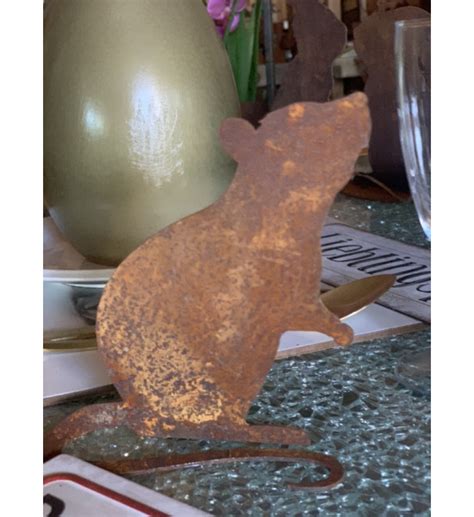 Gartendeko Rost Kleine Deko Maus Aus Metall Mit Gebogenem Schwanz