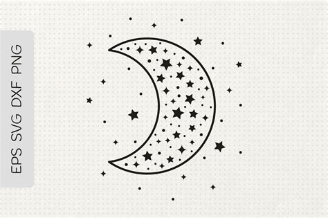 Outline Crescent Moon With Stars Graphic By Starry · Creative Fabrica