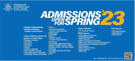Admission Open In Forman Christian College University Lahore 4th January 2023